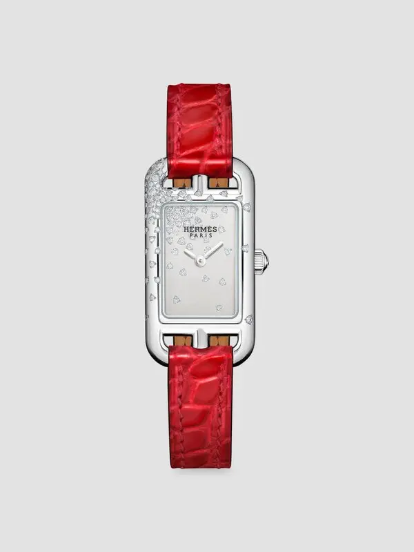 Hermès Nantucket 29mm Stainless Steel, Diamond & Alligator Strap Watch - Red