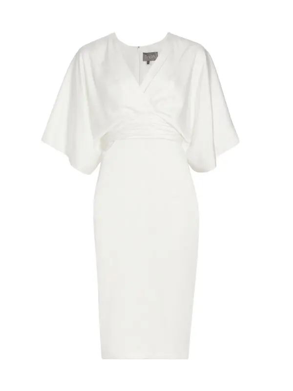 Theia V-neck Satin Dress - Ivory