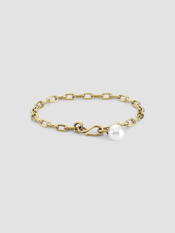 Zoe Chicco Medium 14k Yellow & 8mm Pearl Charm Oval-link Bracelet - Gold
