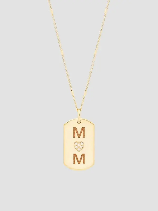 Zoe Chicco 14k Yellow & Diamond Mom Small Dog Tag Pendant Necklace - Gold