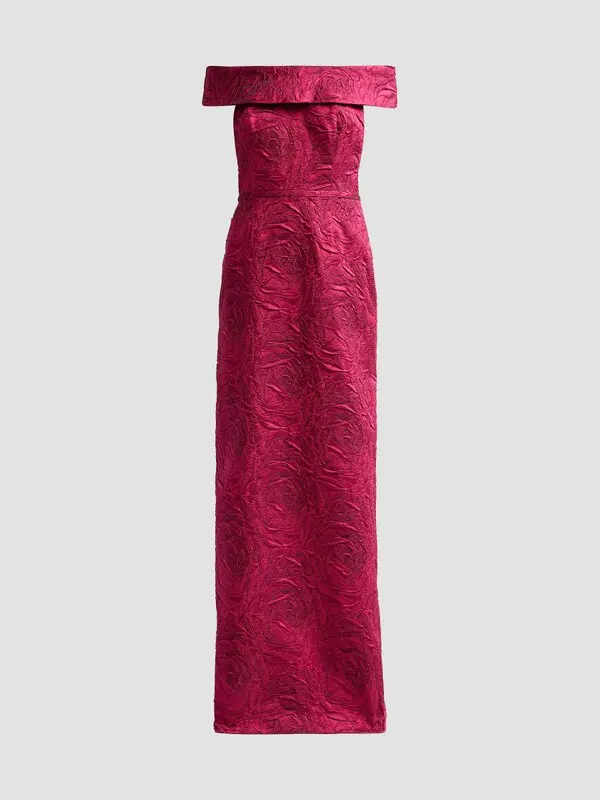 Rickie Freeman For Teri Jon Jacquard Off-the-shoulder Gown - Lipstick