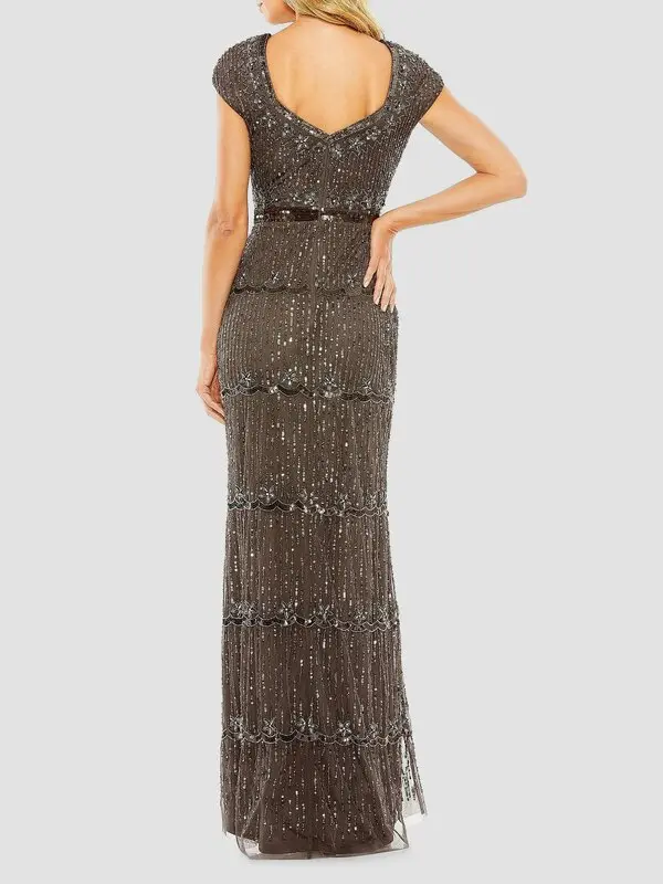 Mac Duggal Embellished Cap Sleeve Gown - Charcoal