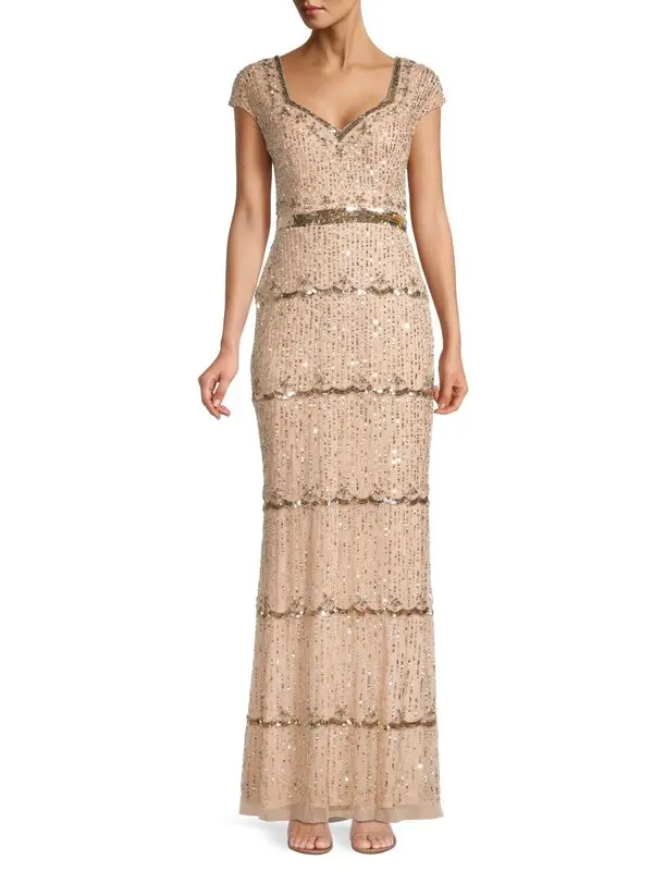 Mac Duggal Embellished Cap Sleeve Gown - Charcoal