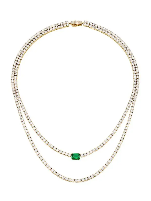 Adriana Orsini Stunner 18k-gold-plated & Cubic Zirconia Double Chain Necklace - Gold With Emerald