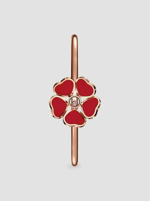 Chopard Happy Diamonds Happy Hearts Flower 18k Rose Gold, 0.05 Tcw Diamond & Stone Bangle - Red