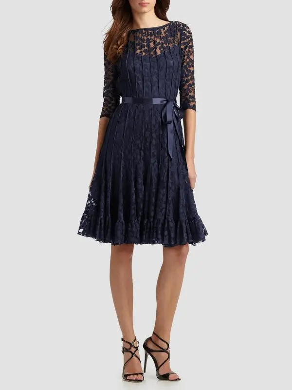 Rickie Freeman For Teri Jon Lace Pintuck Dress - Navy