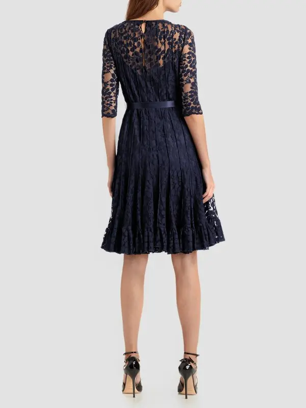 Rickie Freeman For Teri Jon Lace Pintuck Dress - Navy