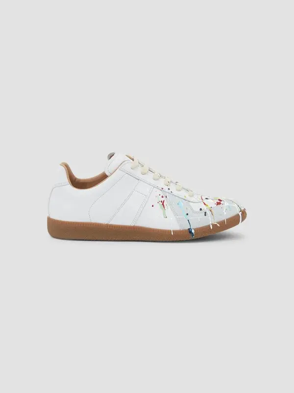 MAISON MARGIELA Replica Paint Splatter Leather Low-top Sneakers - White
