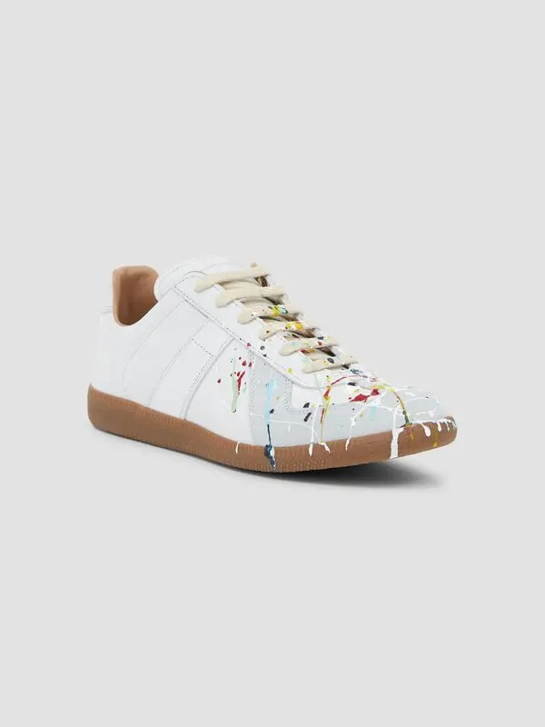 MAISON MARGIELA Replica Paint Splatter Leather Low-top Sneakers - White