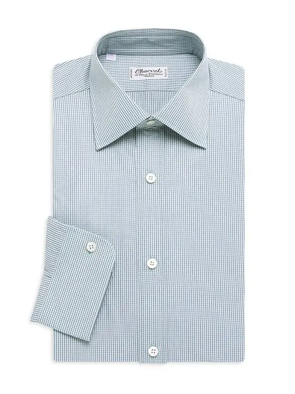 Charvet Mini Windowpane Check Dress Shirt