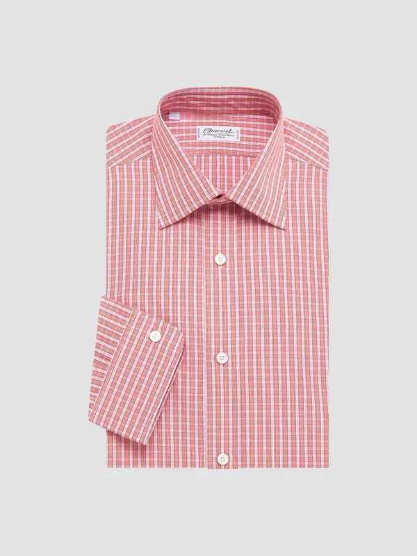 Charvet Small Windowpane Plaid Tonal Silk Dress Shirt