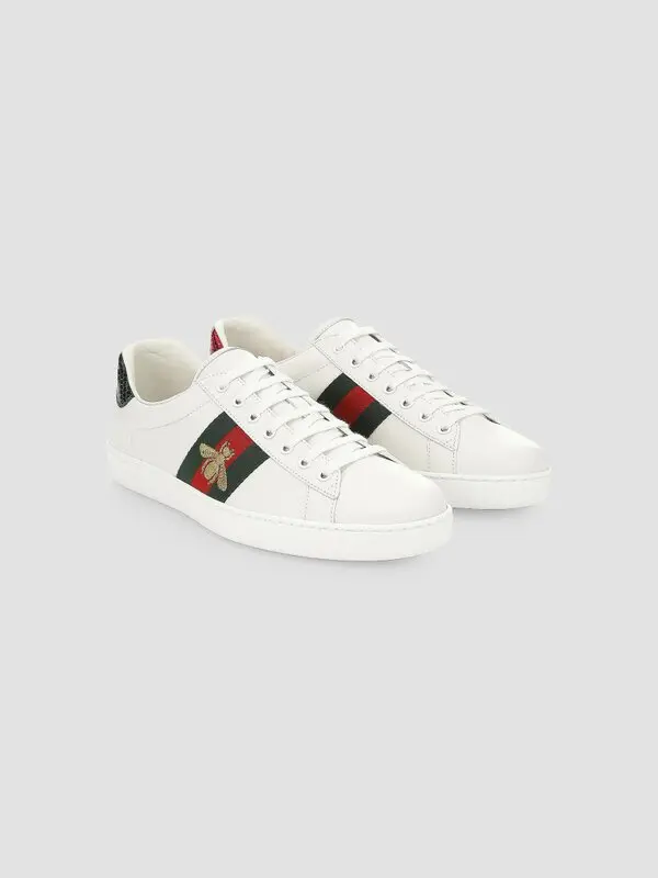 Gucci New Ace Bee Embroidered Sneakers - White