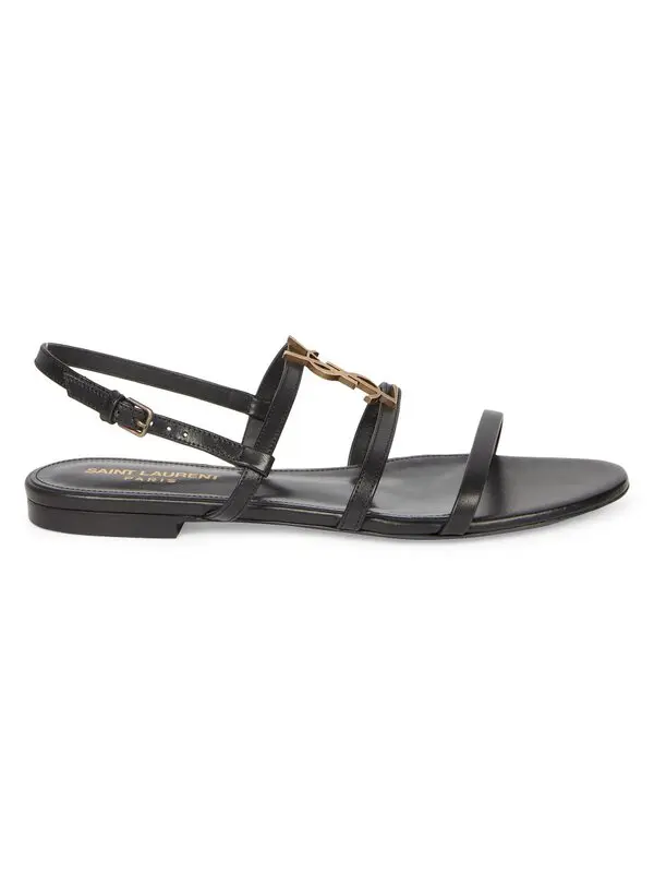 Saint Laurent Cassandra Leather Slingback Sandals - Nero