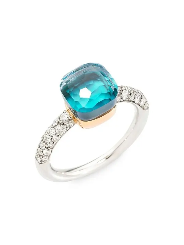 Pomellato Nudo 18k Two-tone Gold & Sky Blue Topaz Doublet & Diamond Petite Ring