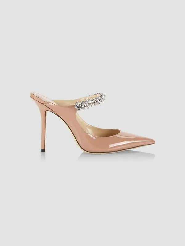 JIMMY CHOO Bing 100mm Embellished Patent Leather Mules - Ballet Pink
