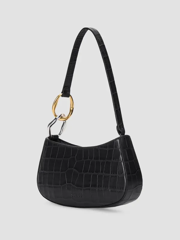 Staud Ollie Croc-embossed Leather Shoulder Bag - Black Croco