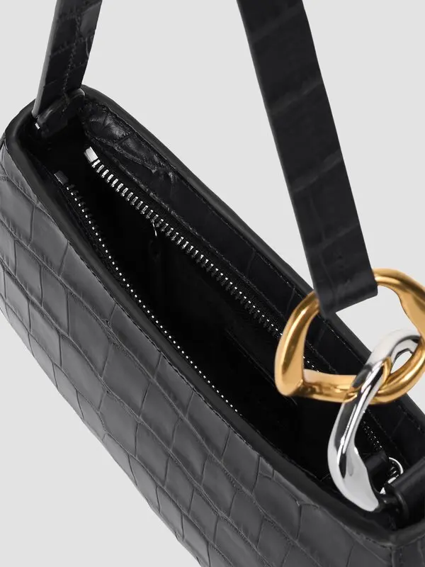 Staud Ollie Croc-embossed Leather Shoulder Bag - Black Croco