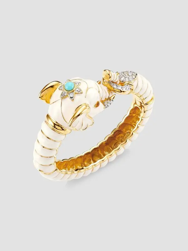 KENNETH JAY LANE Goldplated Enamel & Crystal Elephant Hinged Cuff Bracelet