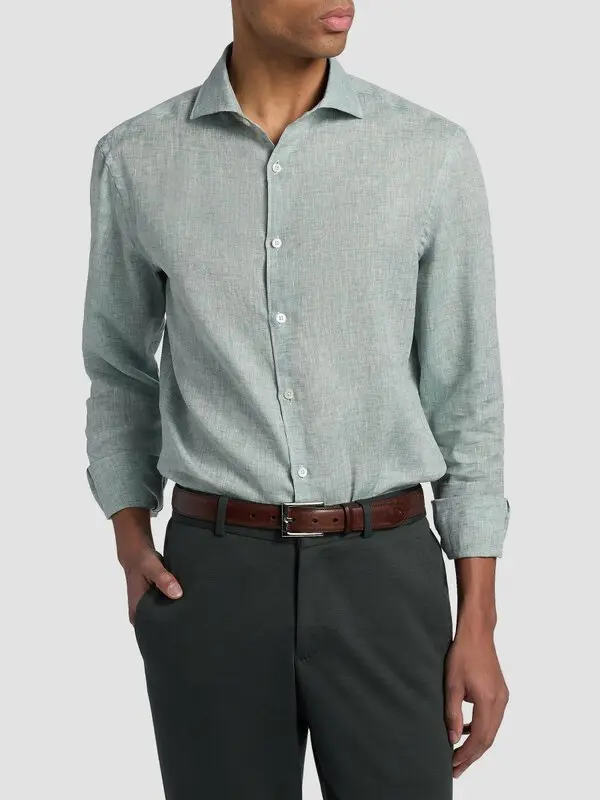 Canali Solid Linen Sport Shirt