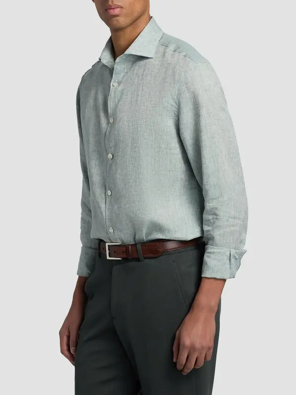 Canali Solid Linen Sport Shirt