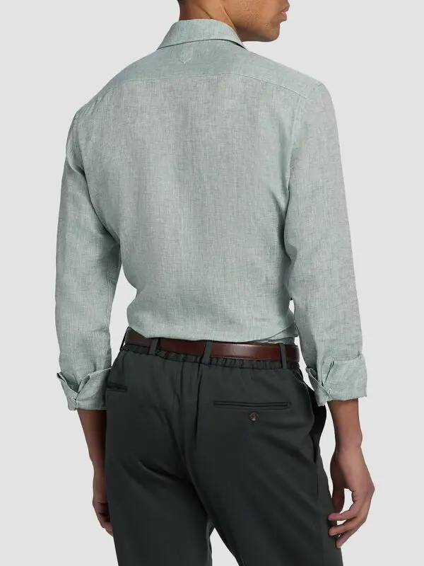 Canali Solid Linen Sport Shirt