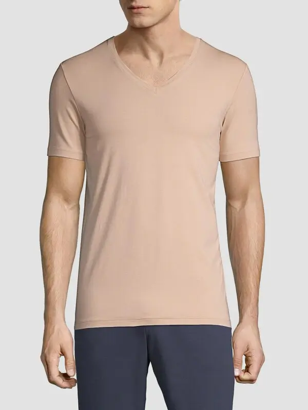 Hanro Cotton Superior Short Sleeve V-neck Tee - Neutral