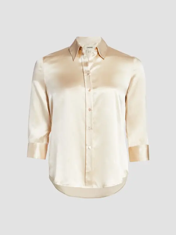 L'Agence Dani Three-quarter Sleeve Silk Shirt - Champagne