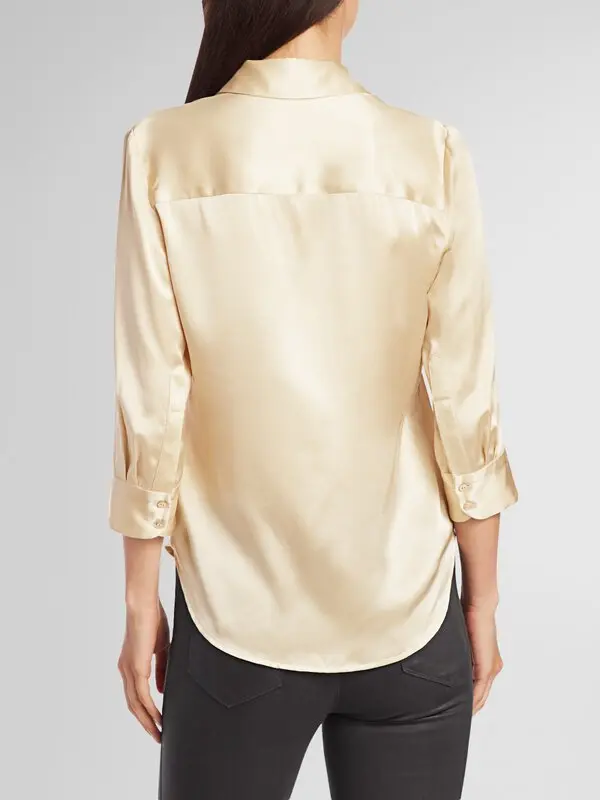 L'Agence Dani Three-quarter Sleeve Silk Shirt - Champagne