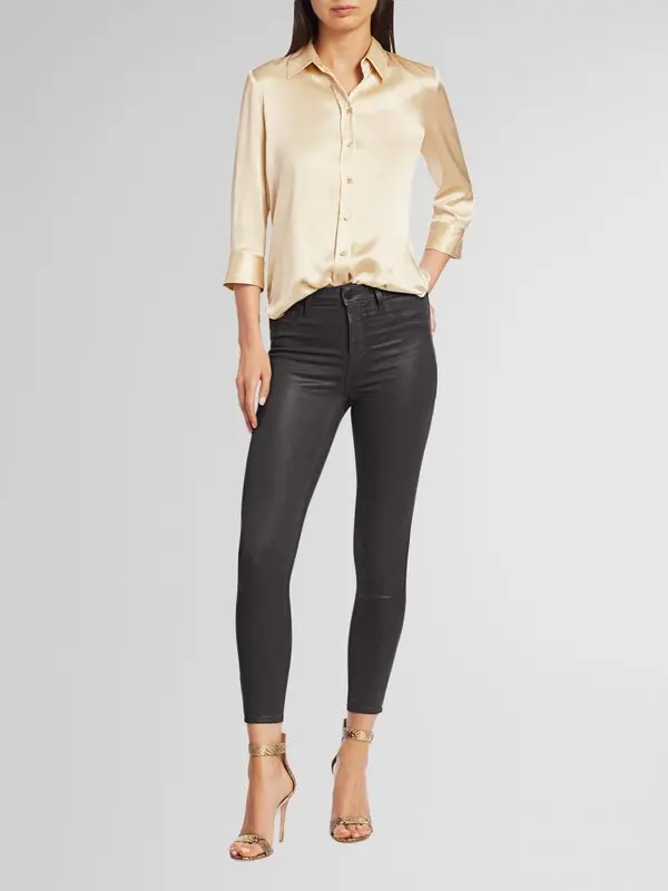 L'Agence Dani Three-quarter Sleeve Silk Shirt - Champagne