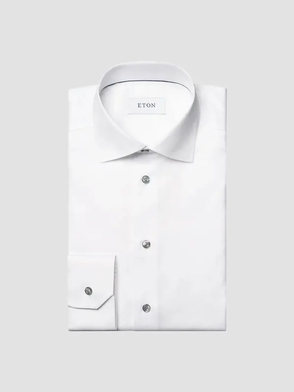 Eton Contemporary-fit Twill Dress Shirt With Grey Details - White