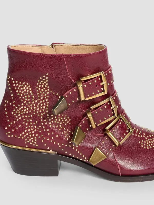 Chloé Susanna Studded Leather Ankle Boots - Grenat Red