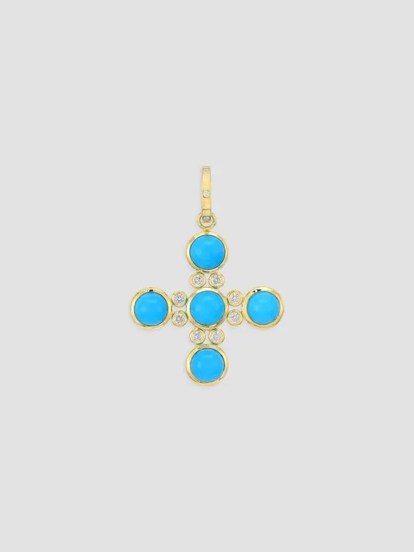 Temple St. Clair Florence86 18k Yellow & Diamond Four Elets Cross Pendant - Turquoise