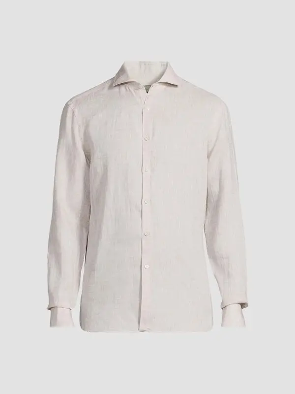 Canali Linen Sport Shirt - Light Tan