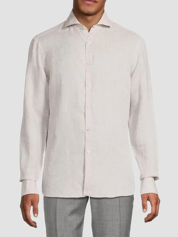Canali Linen Sport Shirt - Light Tan
