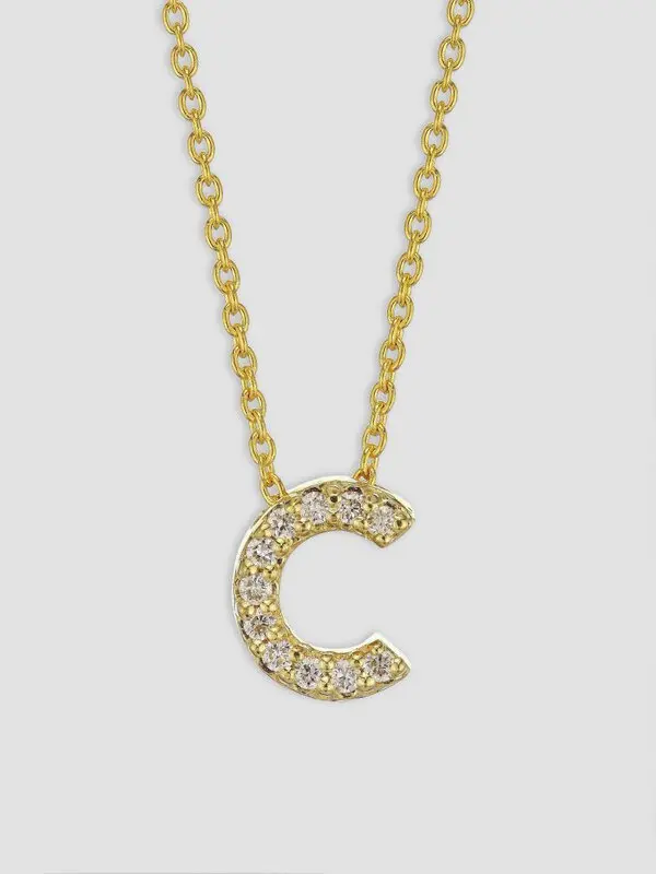 Roberto Coin Tiny Treasures Diamond & 18k Yellow Gold Initial Necklace - Initial C