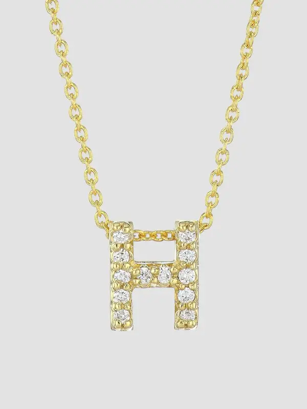 Roberto Coin Tiny Treasures Diamond & 18k Yellow Gold Initial Necklace - Initial H