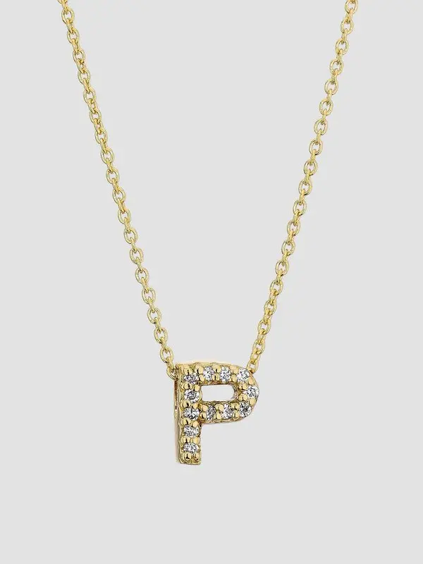 Roberto Coin Tiny Treasures Diamond & 18k Yellow Gold Initial Necklace - Initial P