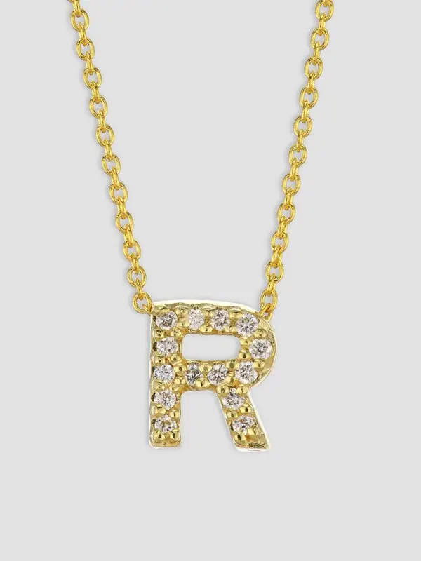 Roberto Coin Tiny Treasures Diamond & 18k Yellow Gold Initial Necklace - Initial R