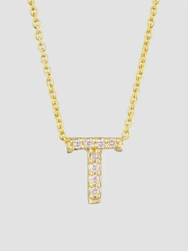 Roberto Coin Tiny Treasures Diamond & 18k Yellow Gold Initial Necklace - Initial T