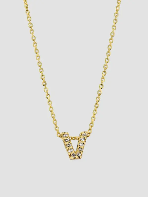 Roberto Coin Tiny Treasures Diamond & 18k Yellow Gold Initial Necklace - Initial V