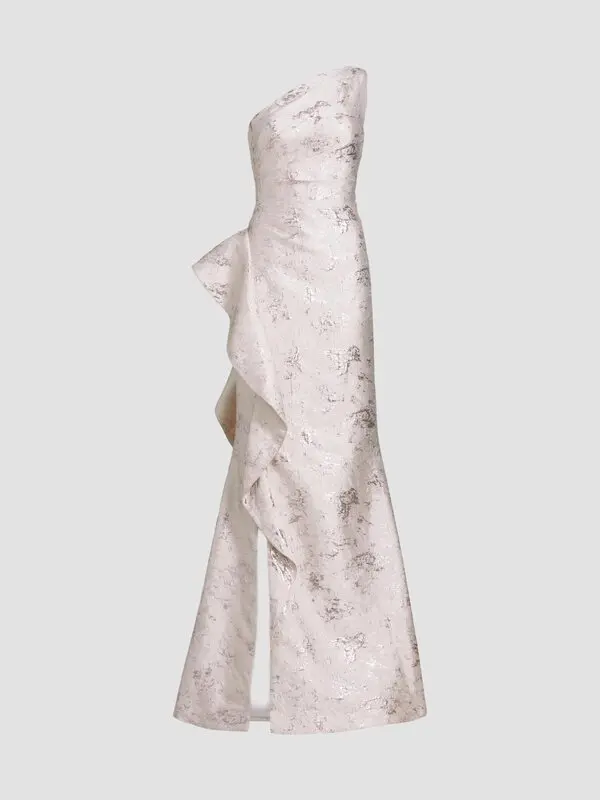 Rickie Freeman For Teri Jon Jacquard One-shoulder Gown - Blush