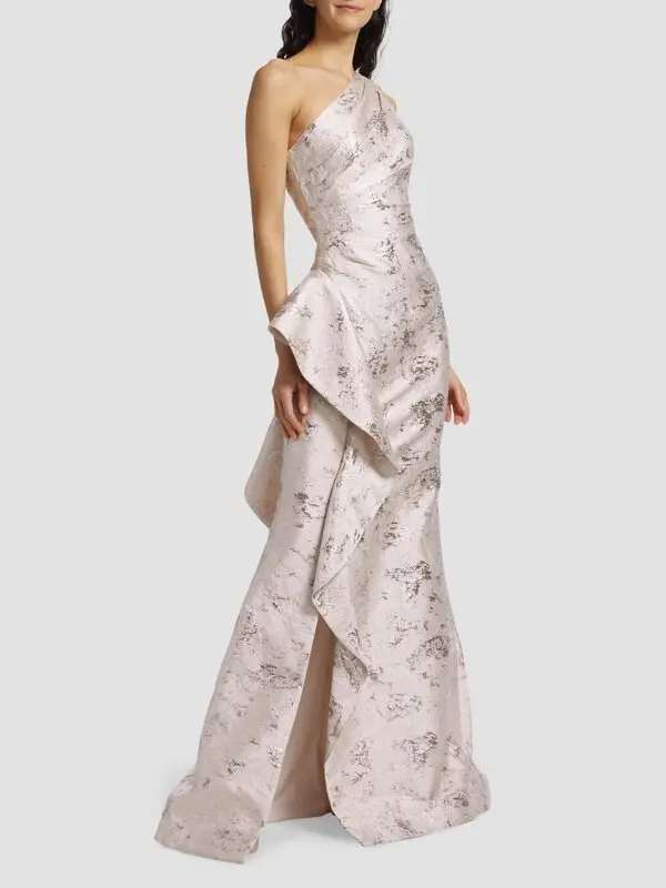 Rickie Freeman For Teri Jon Jacquard One-shoulder Gown - Blush