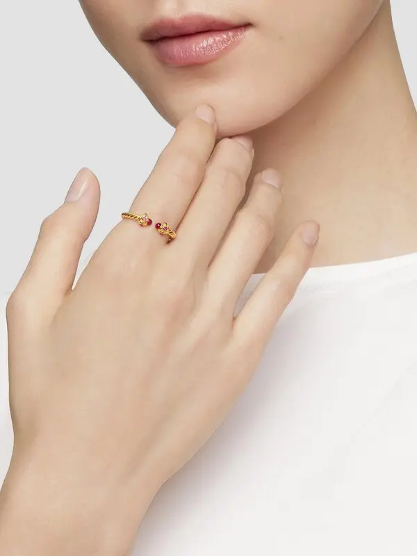 David Yurman Renaissance Open Ring In 18k With Gemstones - Ruby