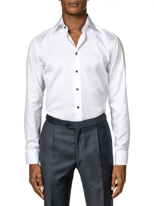 Eton Slim-fit Twill Dress Shirt With Navy Details