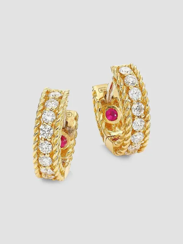 Roberto Coin Symphony Braided Diamond & 18k Yellow Huggie Hoop Earrings - Gold