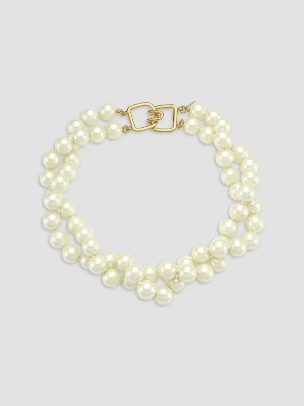 KENNETH JAY LANE 2-row Twisted Glass Pearl Choker Necklace