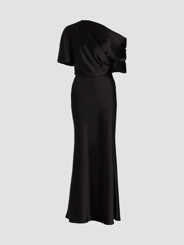 Amsale Satin One-shoulder Gown - Black