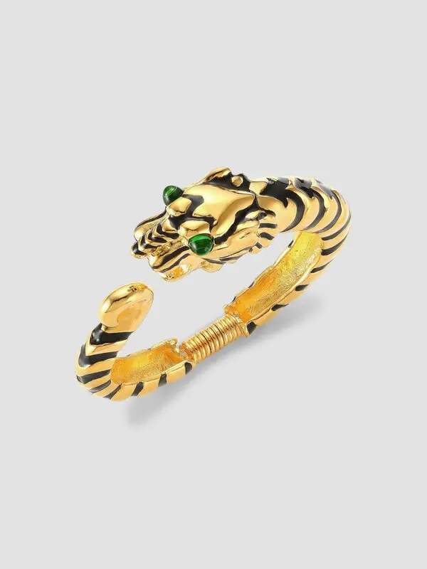KENNETH JAY LANE 22k Goldplated & Crystal Black Striped Snake Hinged Cuff Bracelet - Gold Black