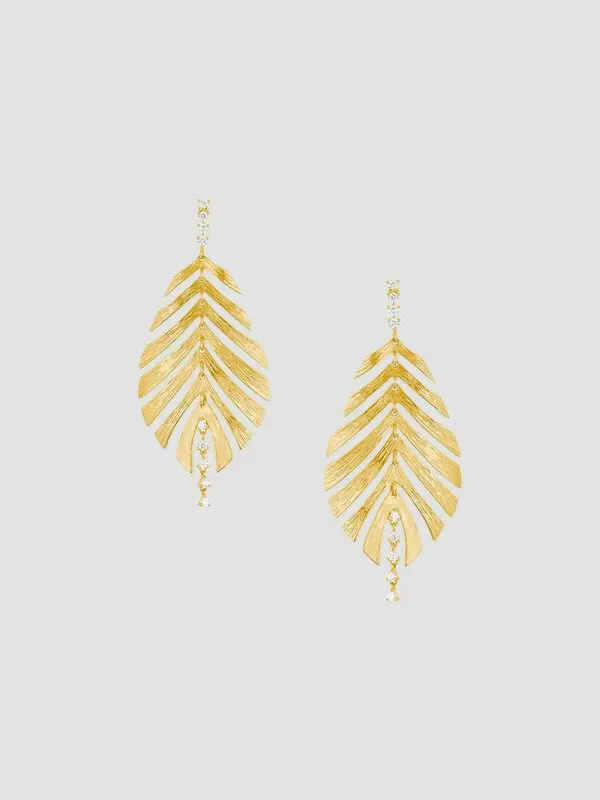 Hueb Bahia 18k Yellow & Diamond Leaf Earrings - Gold