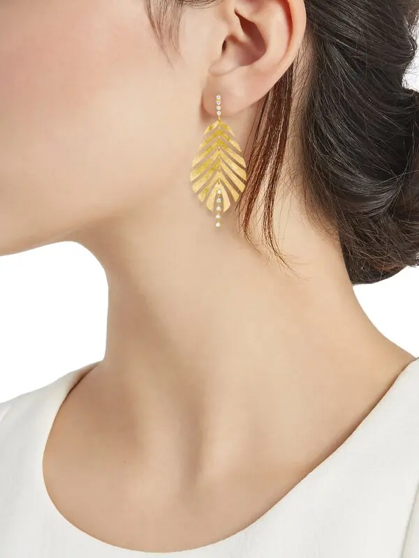Hueb Bahia 18k Yellow & Diamond Leaf Earrings